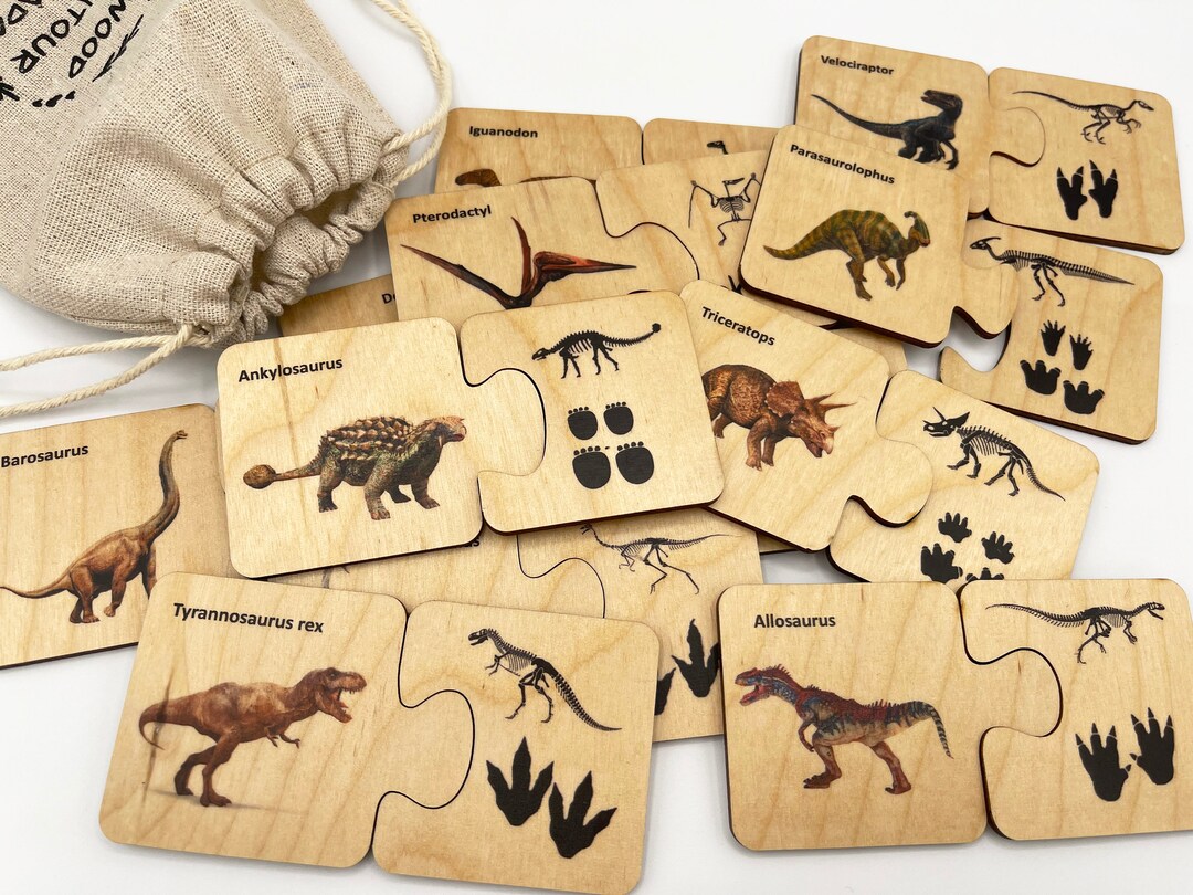 Wooden Dinosaurs Track Skeleton Matching Puzzle/ Montessori Animals ...