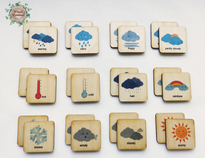 Montessori Wooden Weather Matching Cards Homeschool activity | Etsy