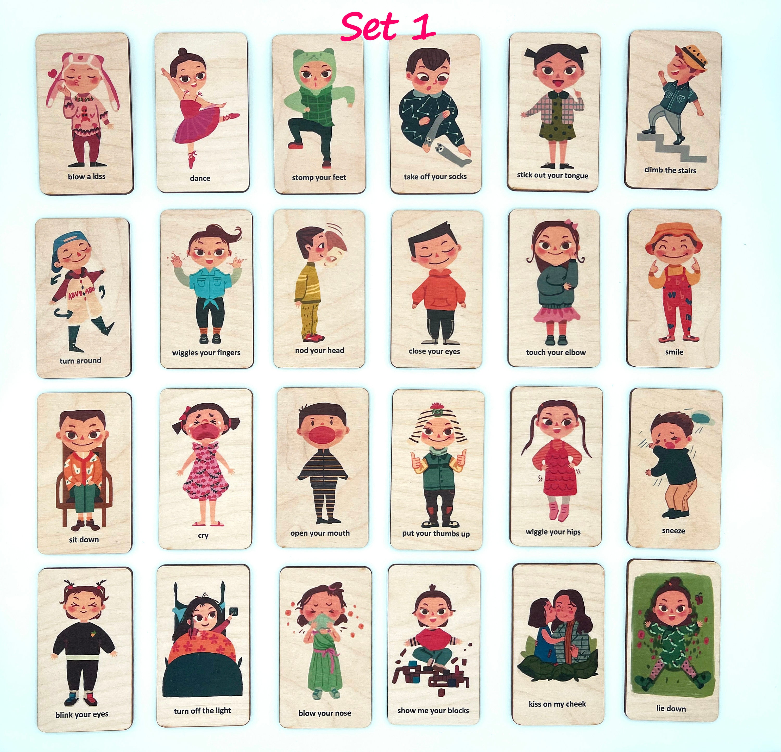 Wood Montessori Action Cards Set/ Toddler Learning Action - Etsy