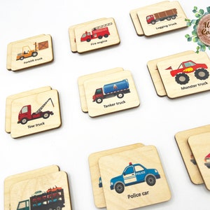 Wooden Car Truck Memory Game, Montessori Toys, Vehicles Matching Cards ...