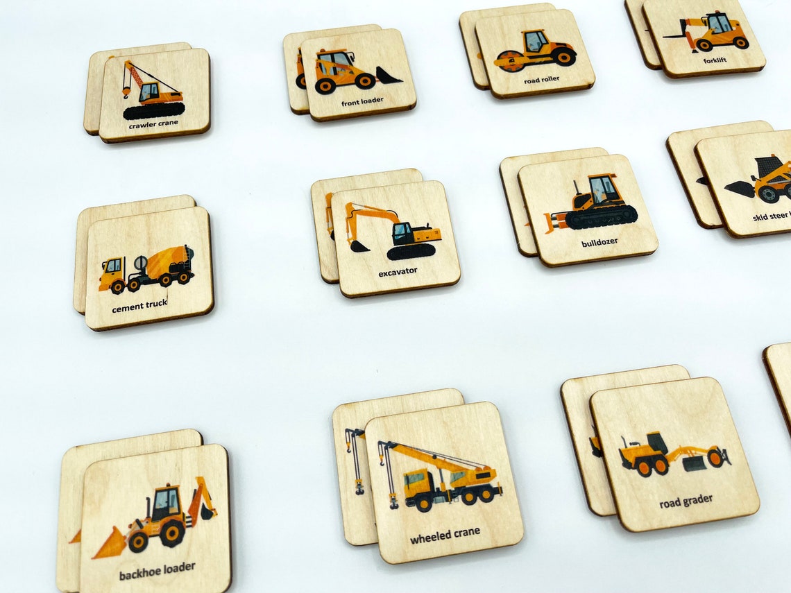 Montessori Wooden Construction Truck Car Memory Game/ - Etsy
