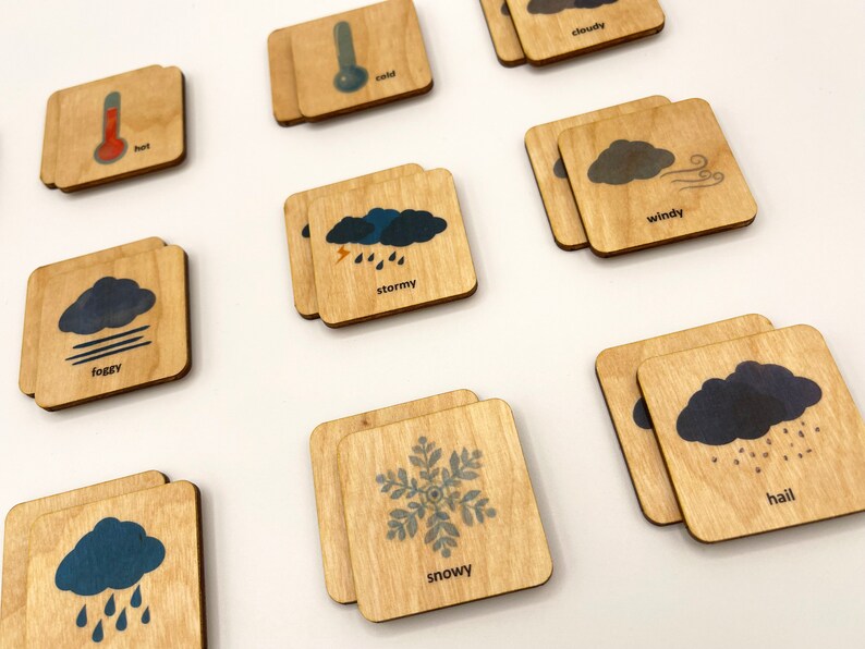 Montessori Wooden Weather Matching Cards Homeschool Activity | Etsy