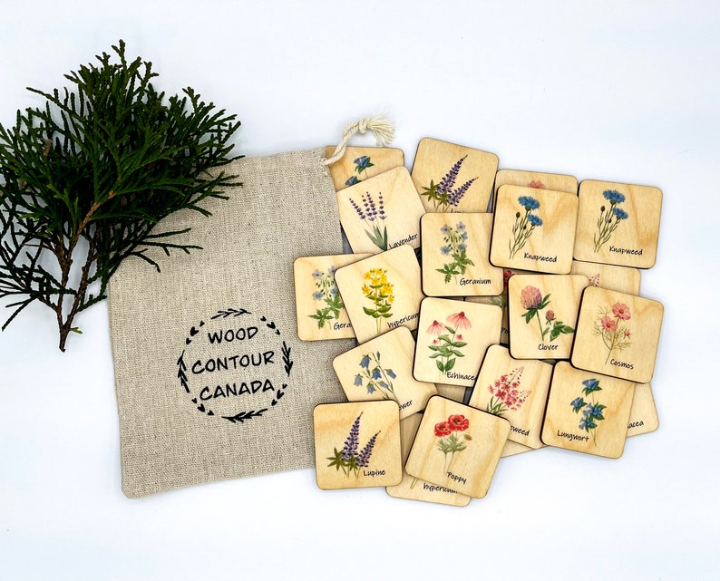 Montessori Wooden Wildflowers Memory Game/ Matching Cards/ - Etsy