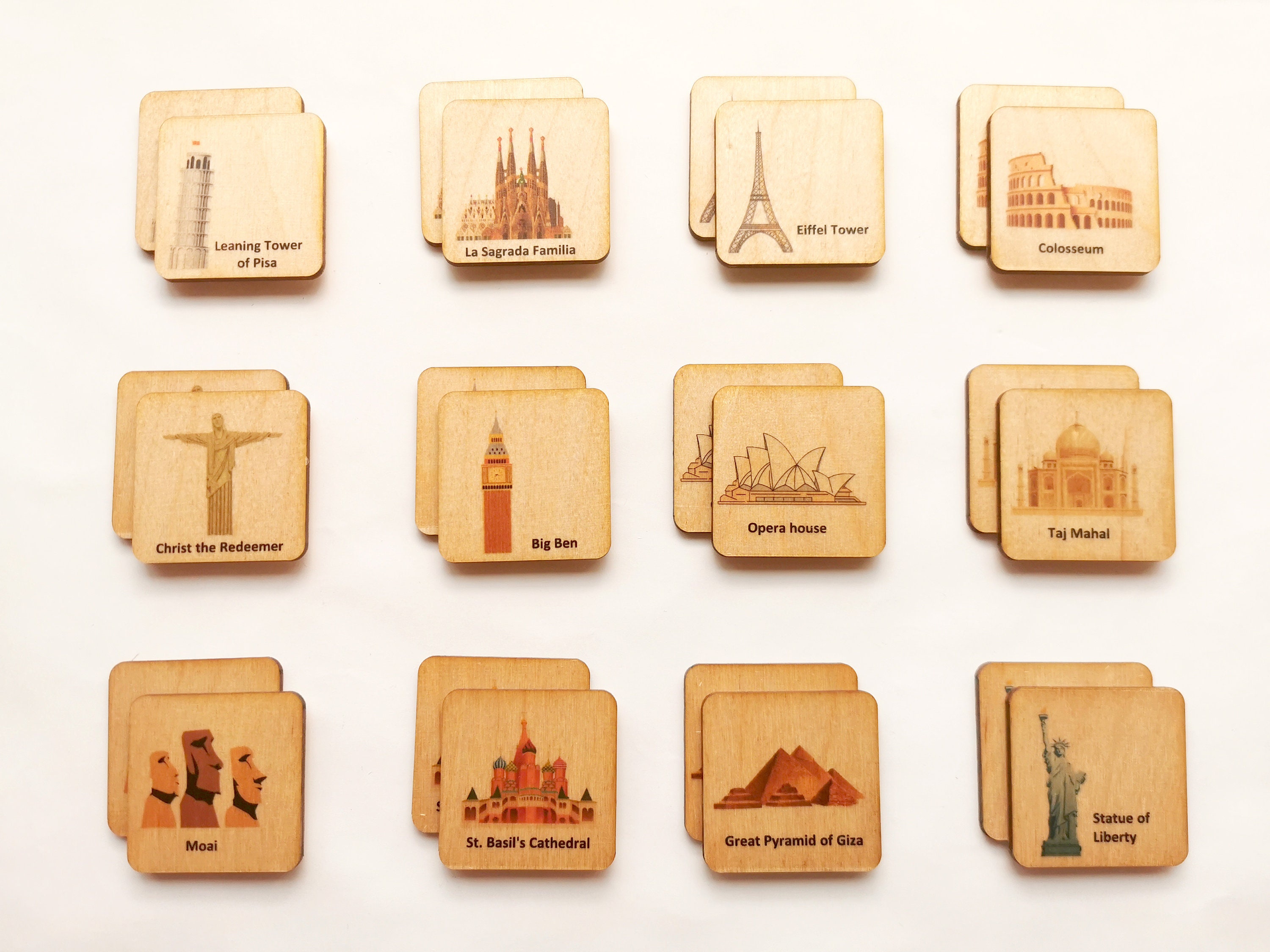 Wooden Montessori Landmarks of the World matching cards | Etsy