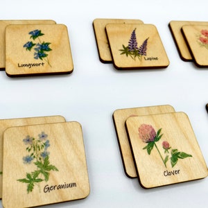 Montessori wooden wildflowers memory game/ matching cards/ | Etsy