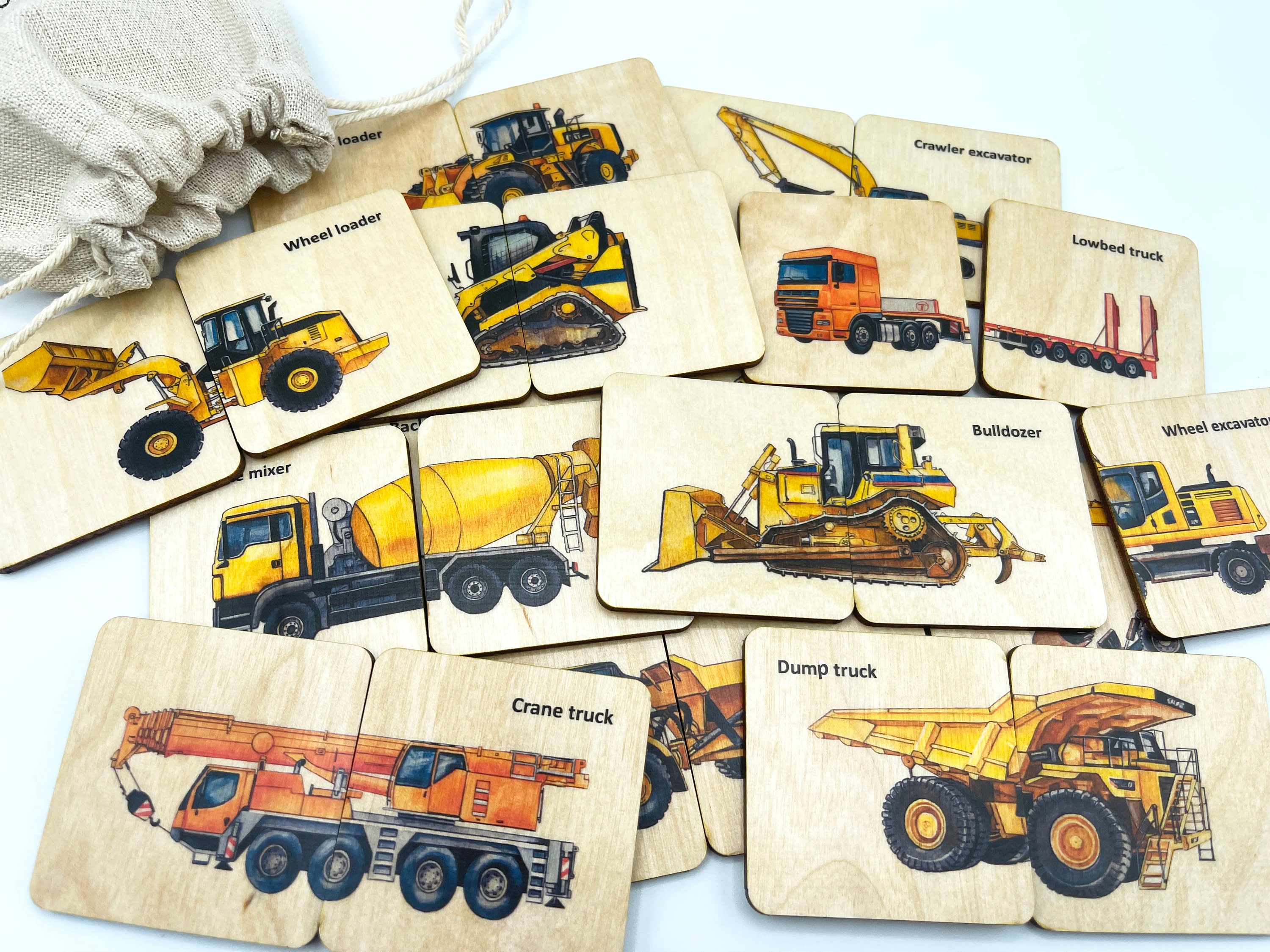 Wooden Construction Truck Matching Puzzle Game/ Homeschool - Etsy