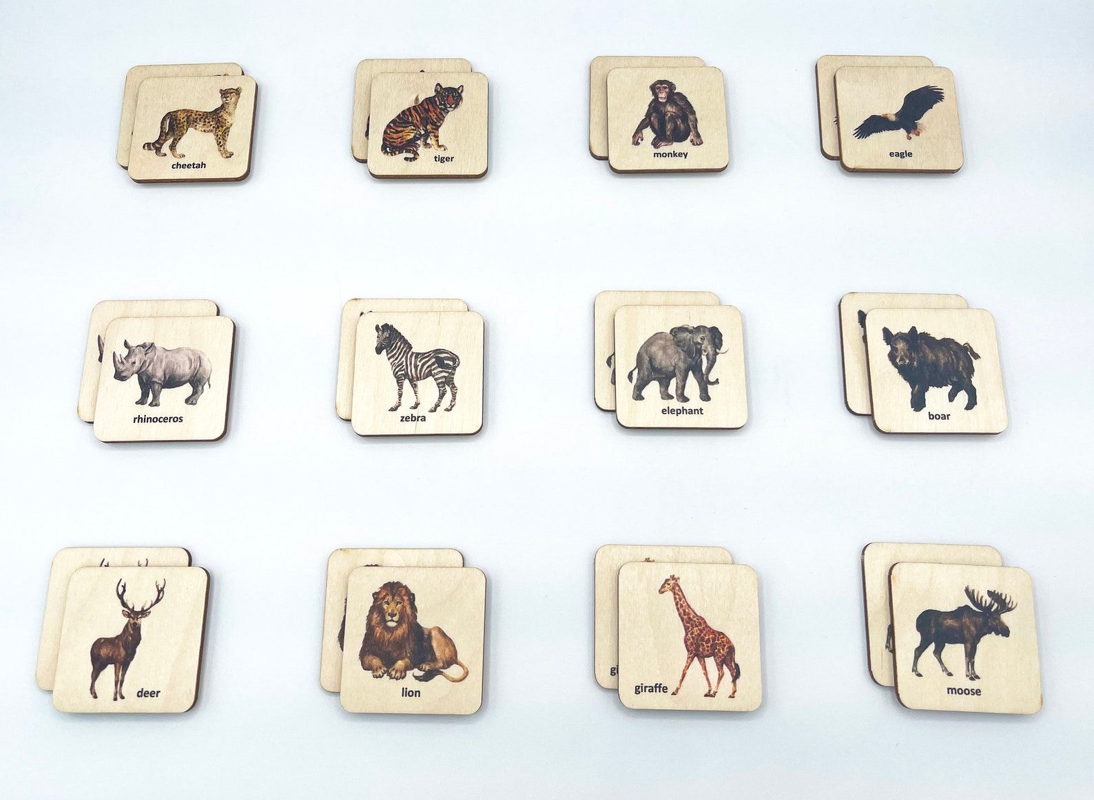 Montessori Wooden Safari Animals Matching Cards/ Bilingual - Etsy