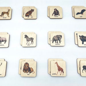 Montessori Wooden Safari Animals Matching Cards/ Bilingual - Etsy