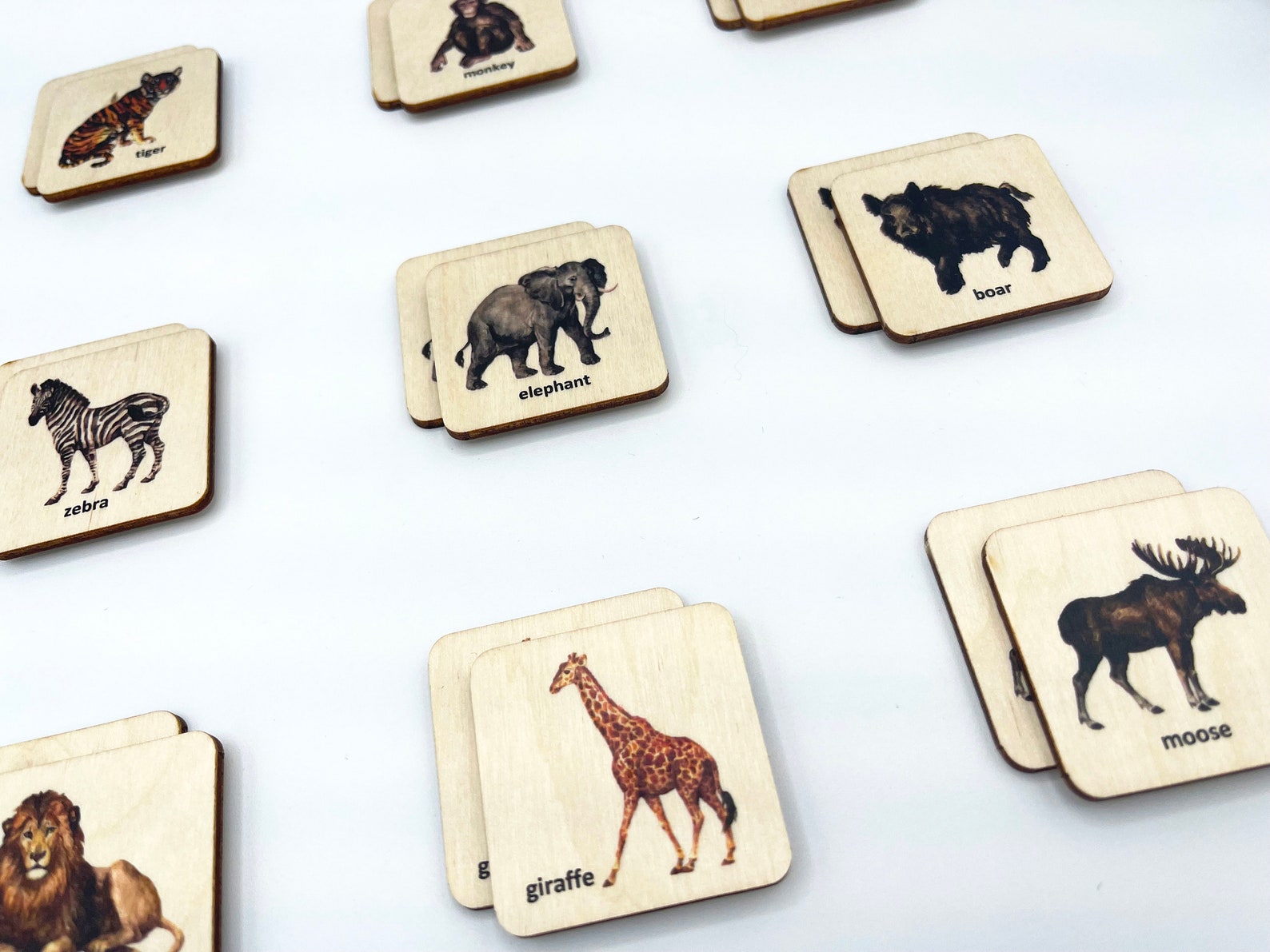 Montessori Wooden Safari Animals Matching Cards/ Bilingual - Etsy