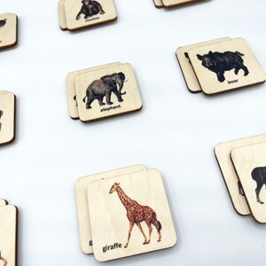Montessori Wooden Safari Animals Matching Cards/ Bilingual - Etsy
