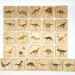 Dinosaur Alphabet Wooden Flashcards/ Montessori Learning Dinosaur ...