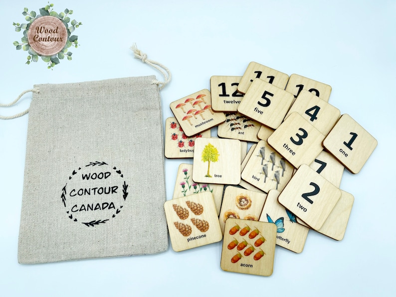 Montessori Wooden Counting Nature Numbers Match Cards/ Bilingual French ...