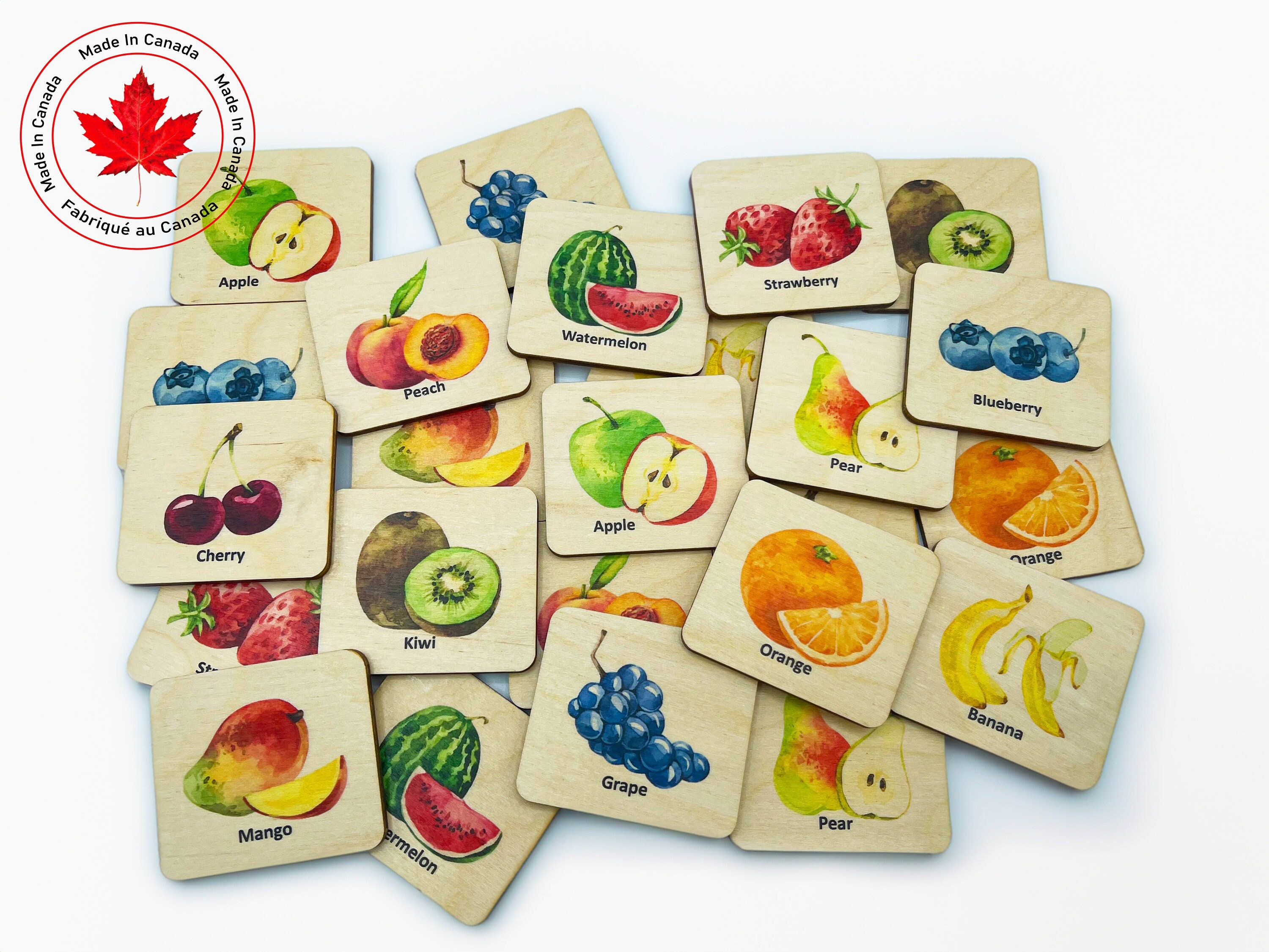 Wooden Montessori Fruits Memory Game/ Toddler Preschool Matching Cards ...