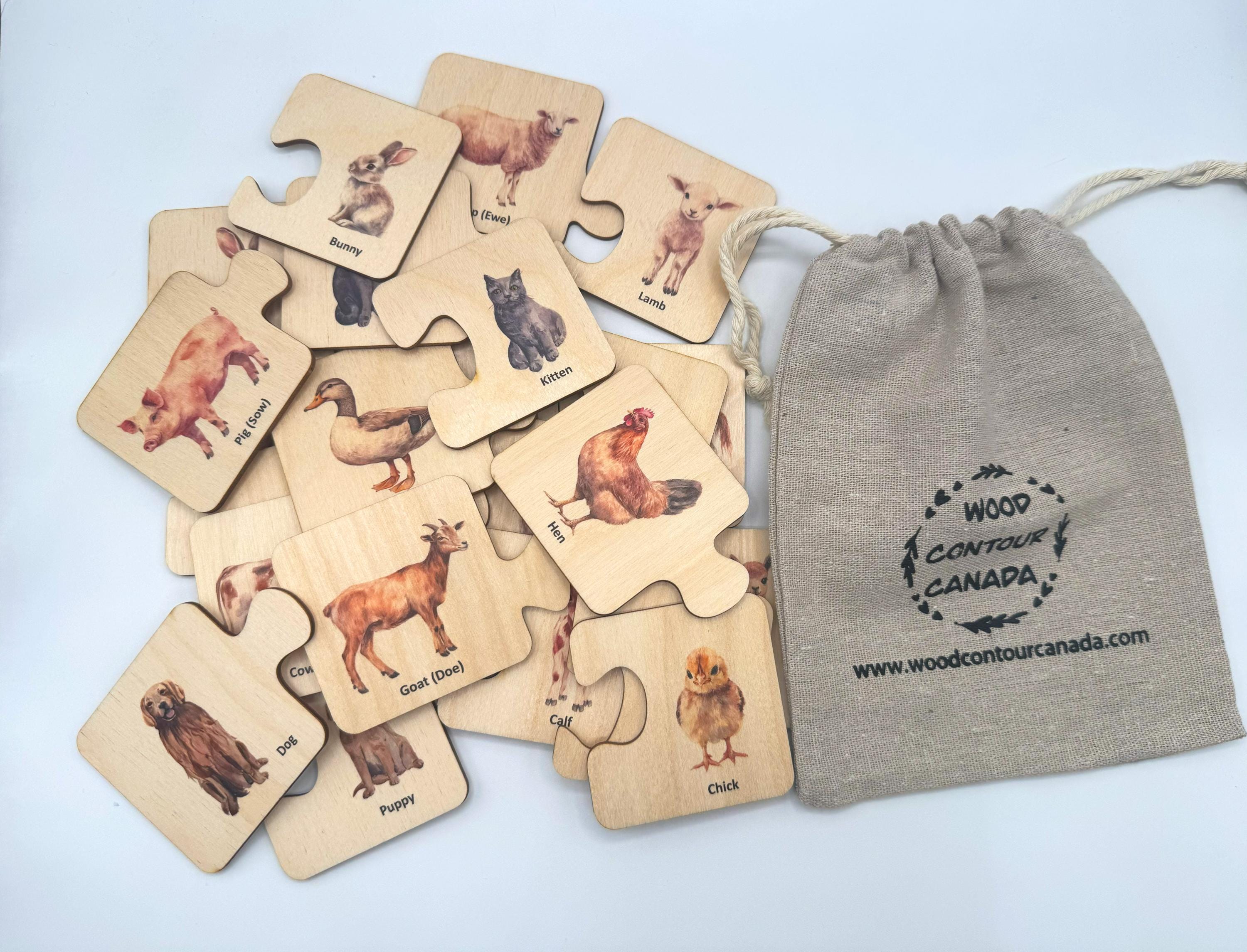 Wooden Montessori Mother Baby Animals Matching Puzzle, Homeschool ...