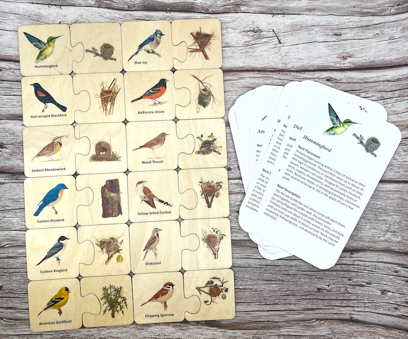 Montessori Wood Backyard Birds and Nests Matching Puzzle/ | Etsy