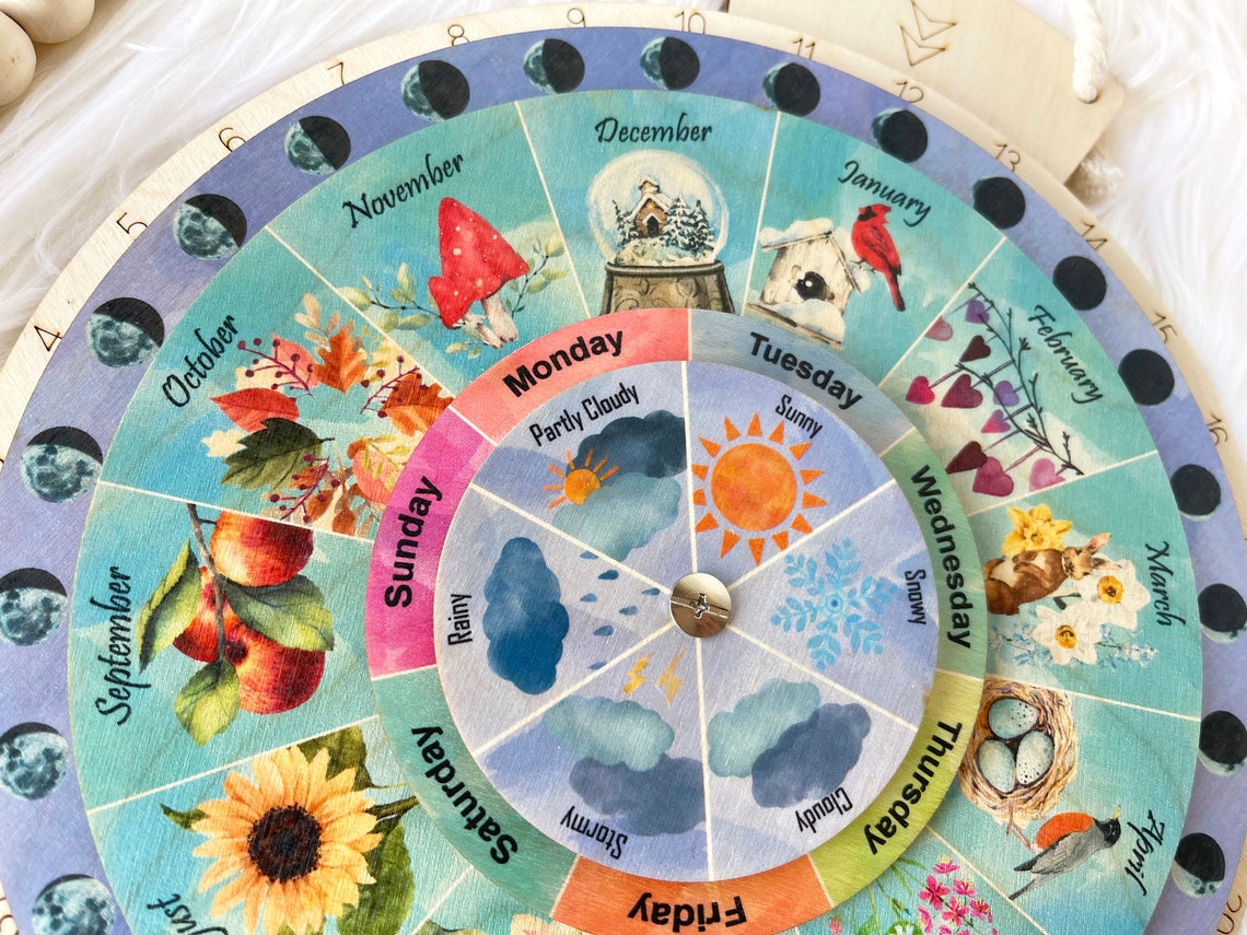 Wheel of the Year Wooden Perpetual Calendar Moon Phases - Etsy