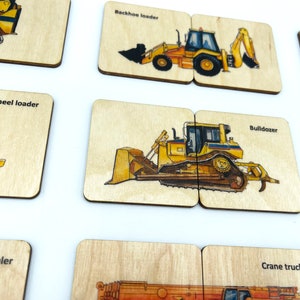 Wooden Construction Truck Matching Puzzle Game/ Homeschool Montessori ...