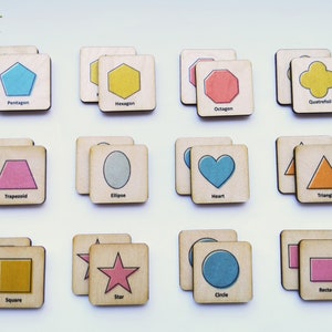 Montessori wooden geometric shapes matching cards/ Homeschool | Etsy