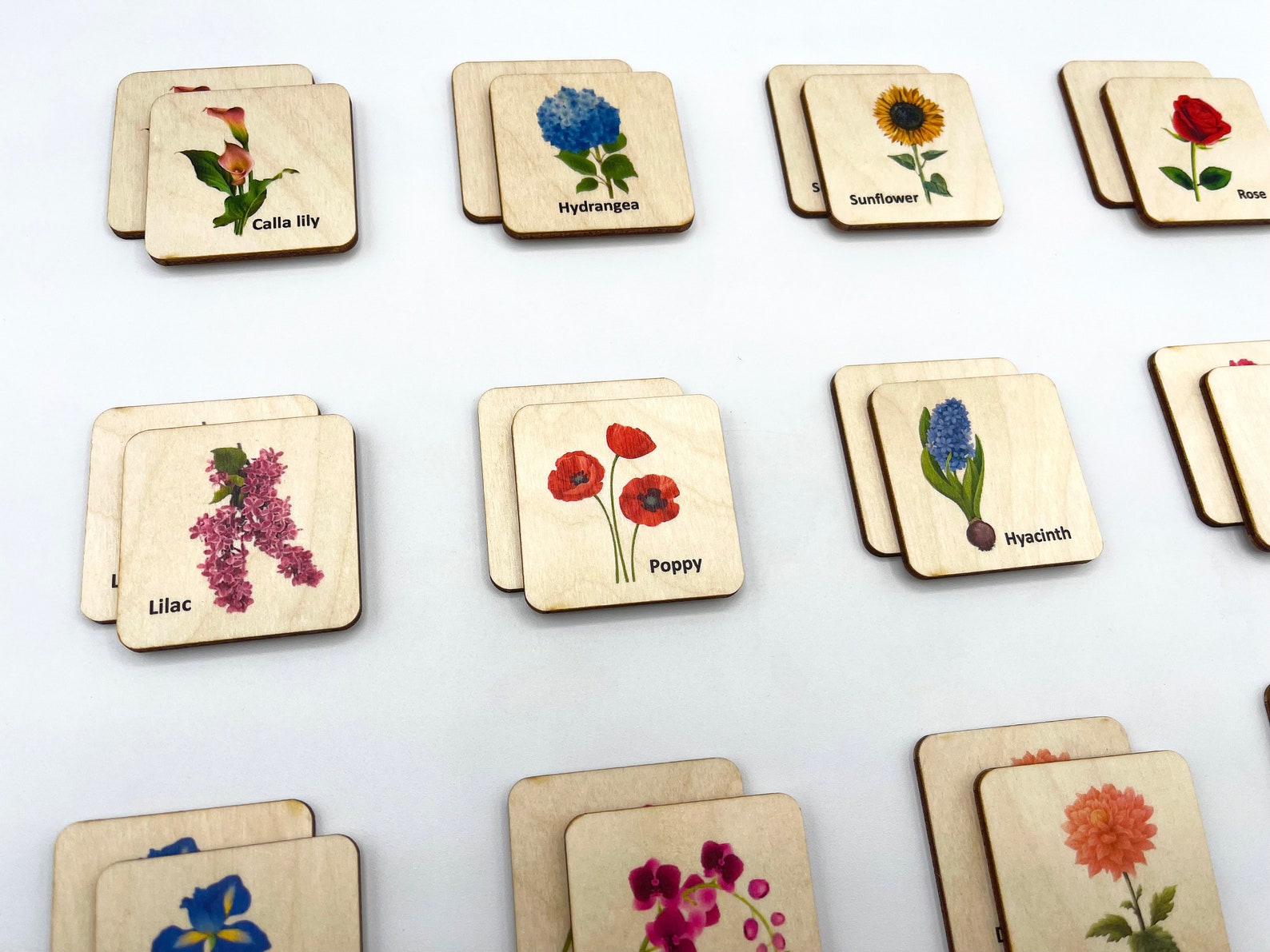Wood Flowers Memory Game, Wooden Montessori Matching Game for Kids ...