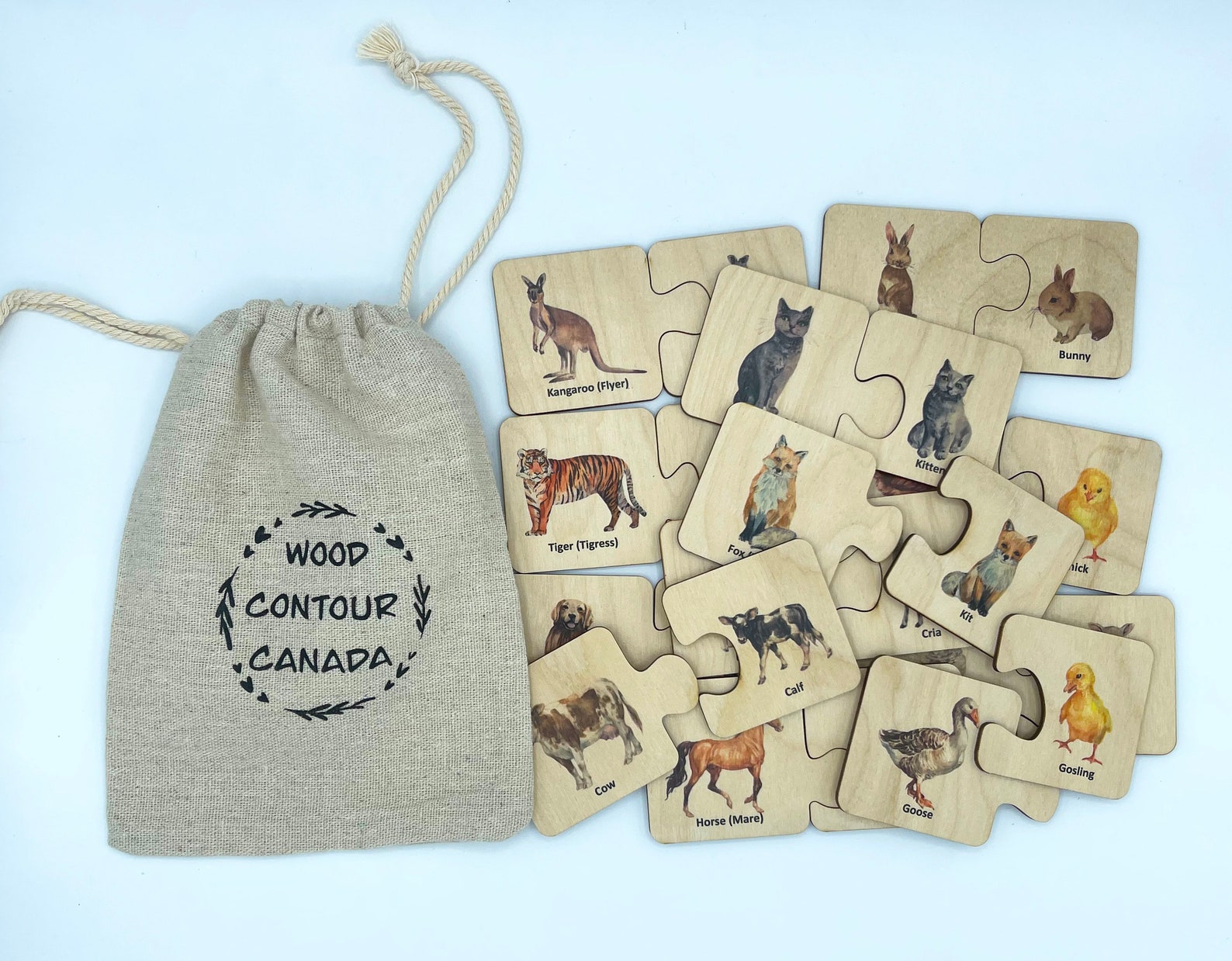 Wooden Montessori Mother Baby Animals Matching Puzzle - Etsy