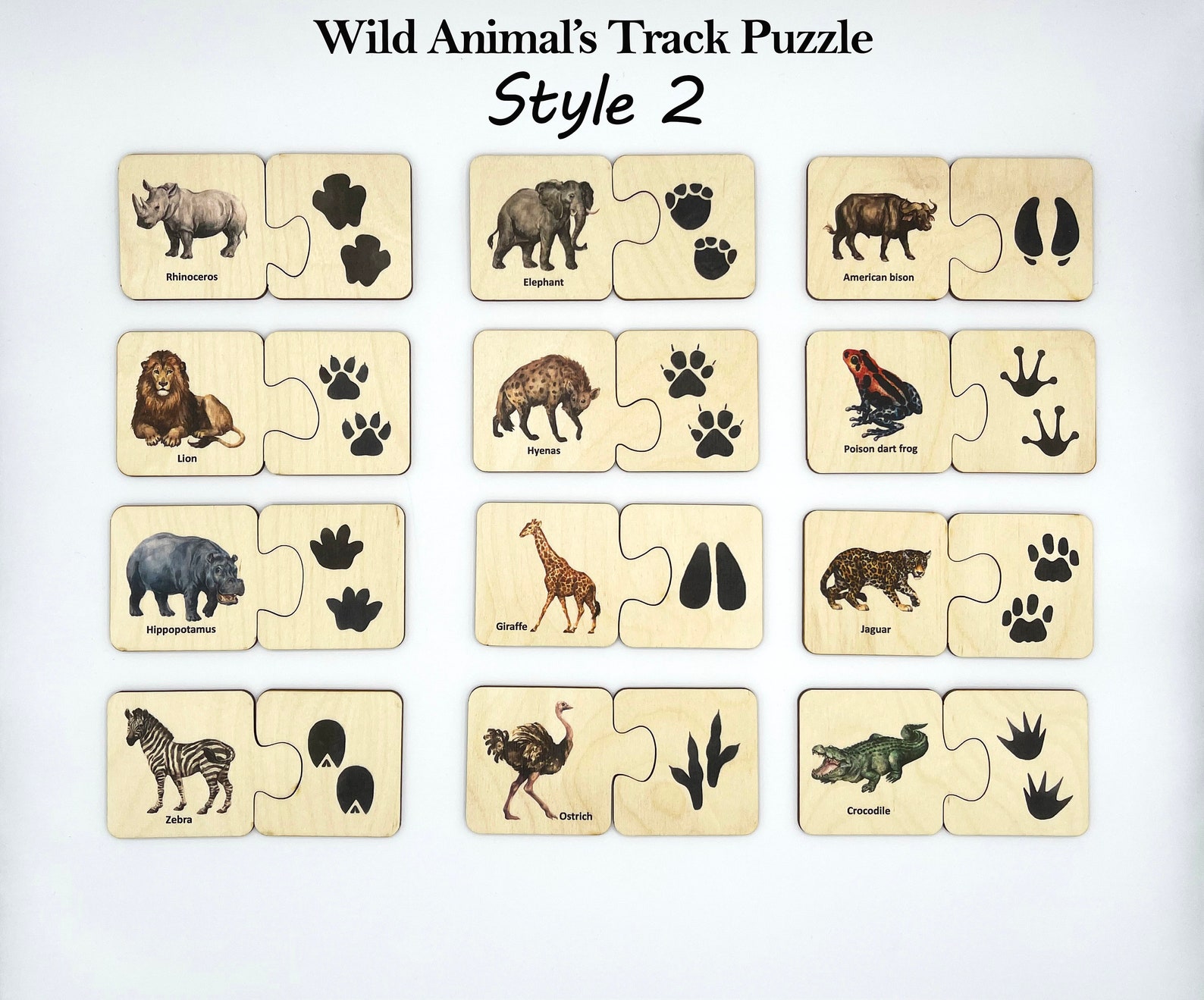 Montessori Wooden Woodland Animals Tracks Puzzle/ Homeschool - Etsy
