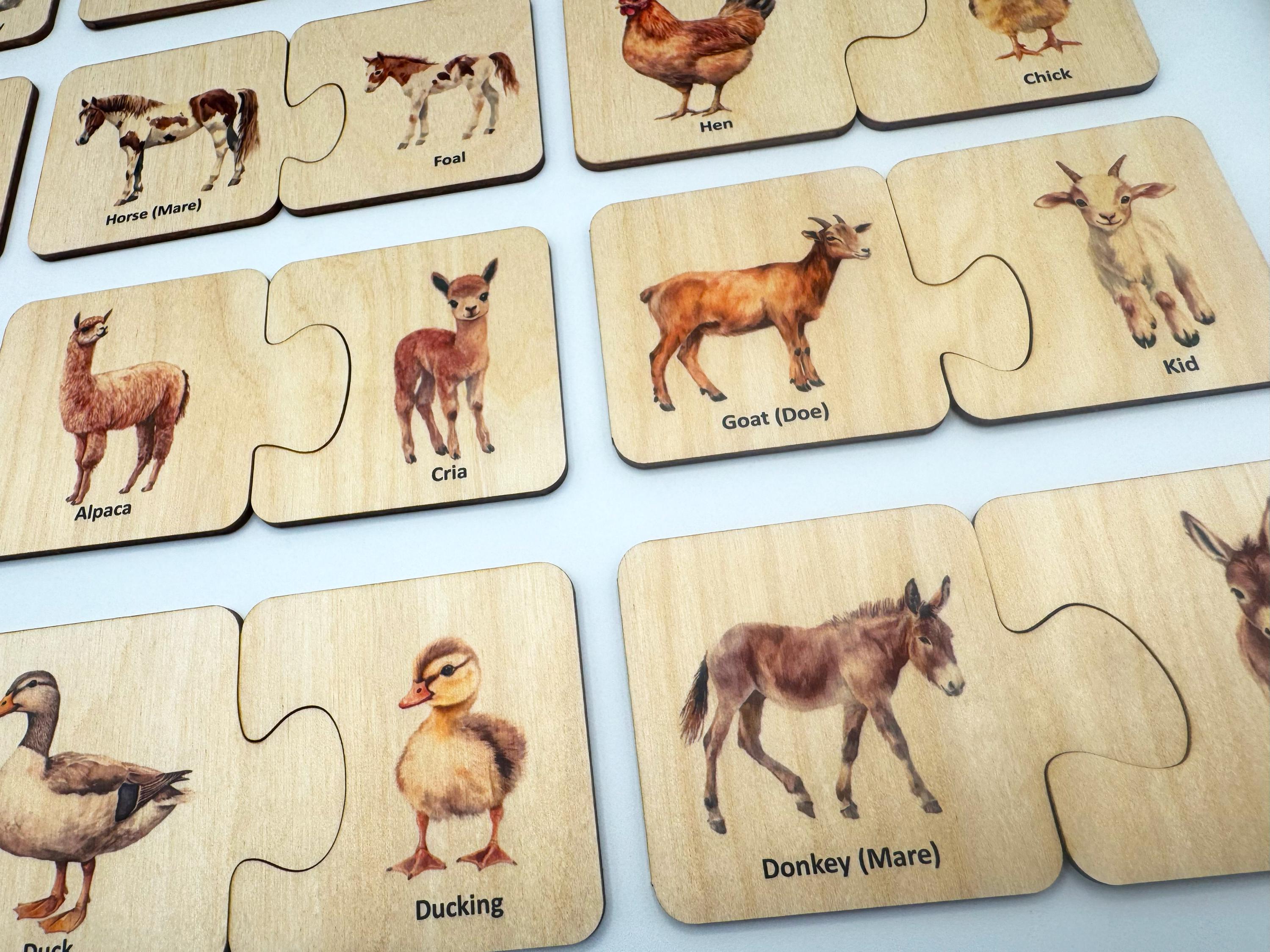 Wooden Montessori Mother Baby Animals Matching Puzzle, Homeschool ...