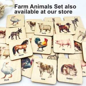 Montessori Wooden Safari Animals Matching Cards/ Bilingual French Wood ...