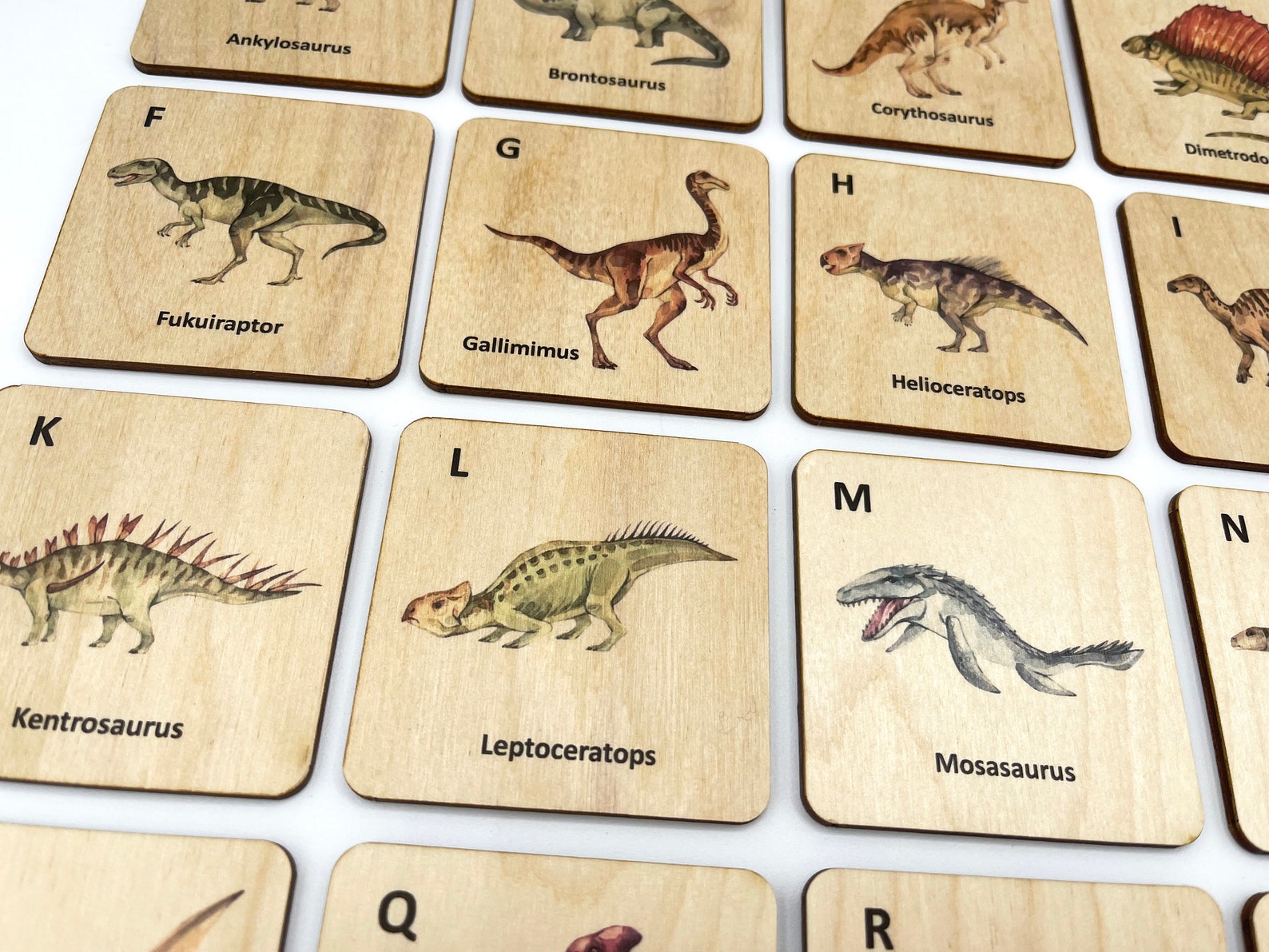 Dinosaur Alphabet Wooden Flashcards/ Montessori Learning Dinosaur ...