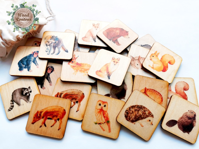 Wood Forest Animals Memory Game/ Montessori Matching Cards - Etsy