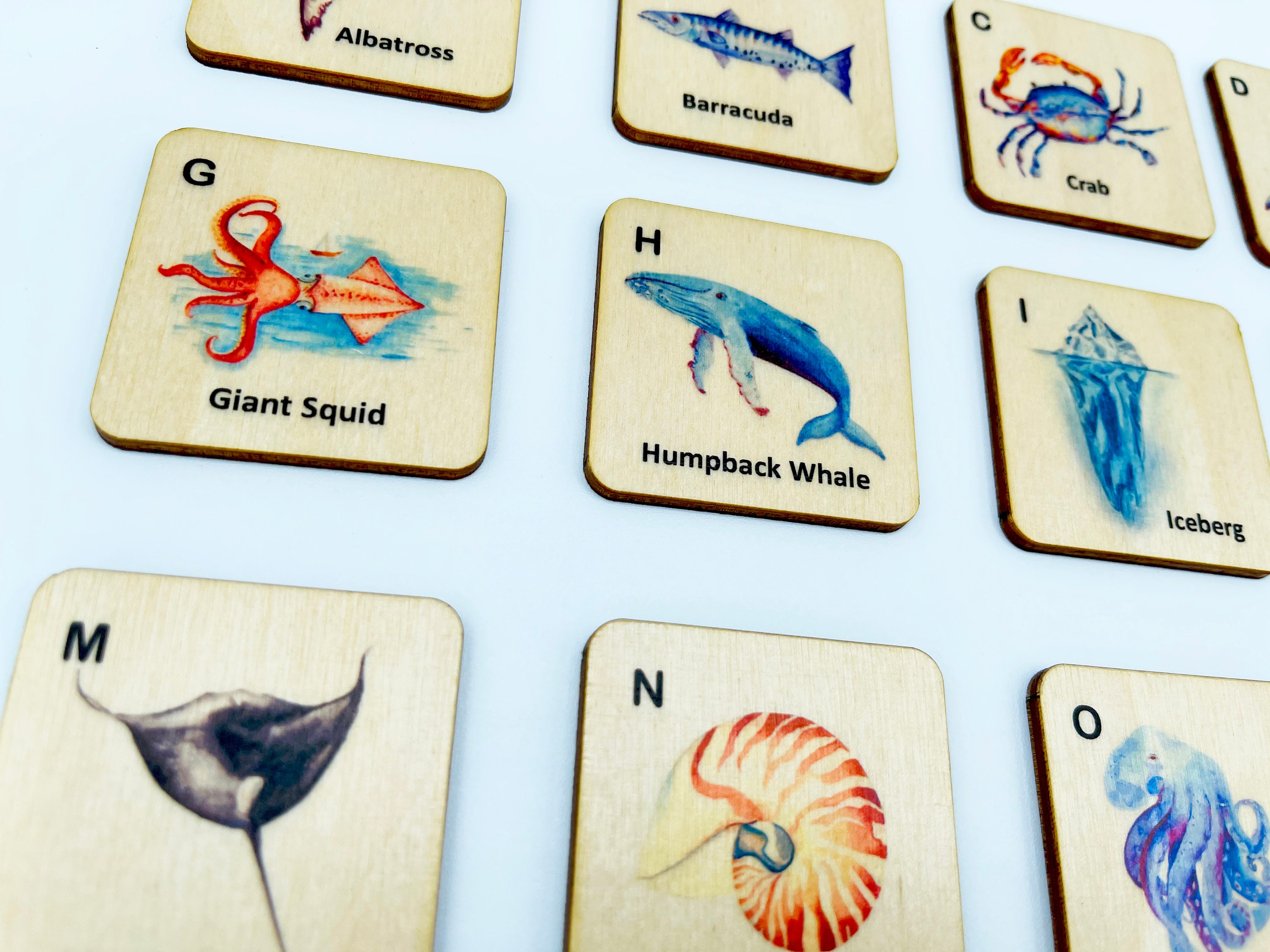 Wooden Montessori ocean animals alphabets ABC tiles/ | Etsy