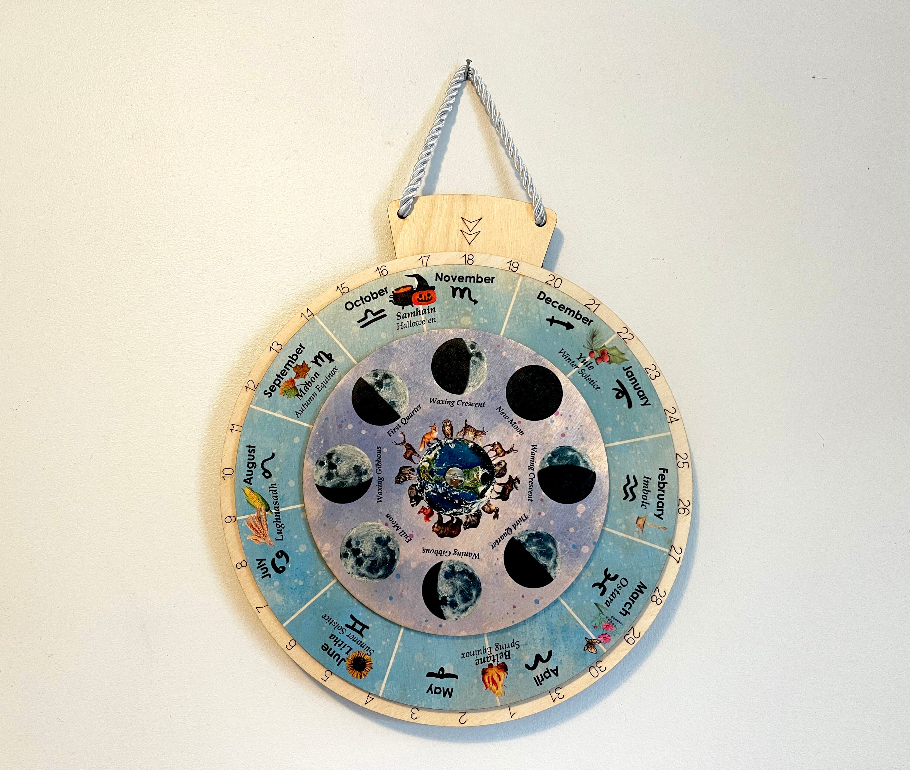 Wheel of the Year, Wooden Perpetual Calendar, Moon Phases Wheel, Lunar ...