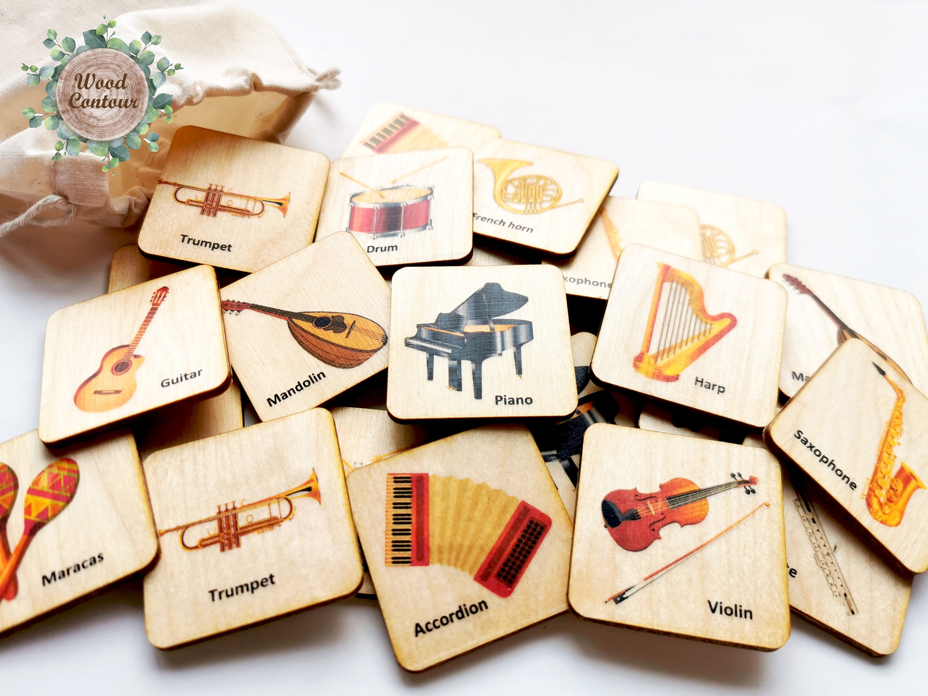 Montessori Wooden Music instruments matching cards Homeschool | Etsy
