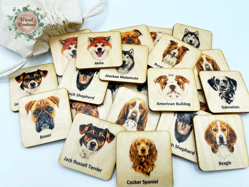 Montessori Wooden Dogs Name Memory Game/wood Animal Matching - Etsy