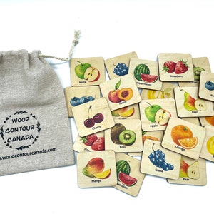 Wooden Montessori Fruits Memory Game/ Toddler Preschool Matching Cards ...