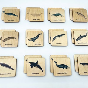 Montessori Wooden Whale Matching Game/ Ocean Animals Whales Memory Game ...