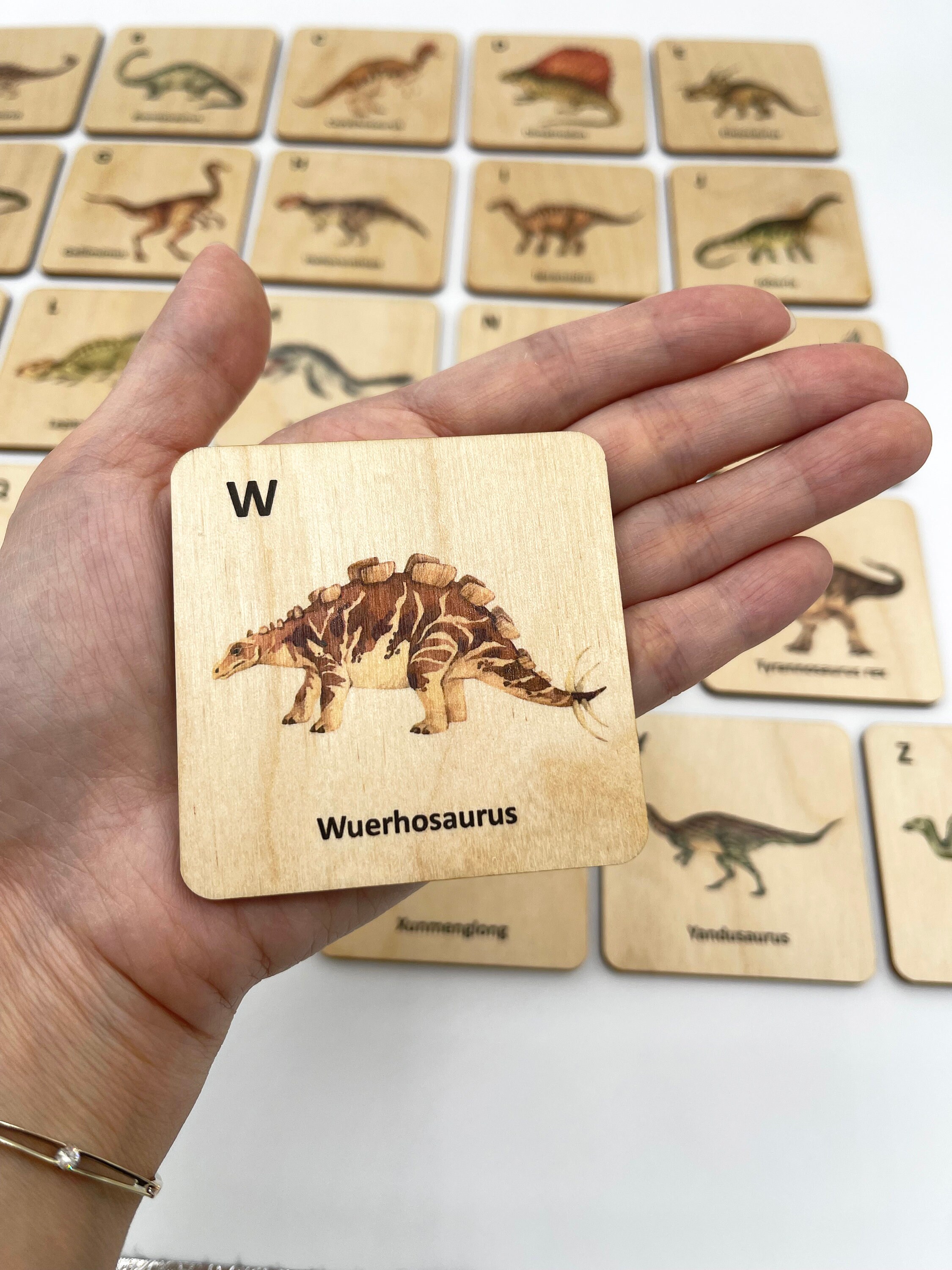 Dinosaur Alphabet Wooden Flashcards/ Montessori Learning Dinosaur ...