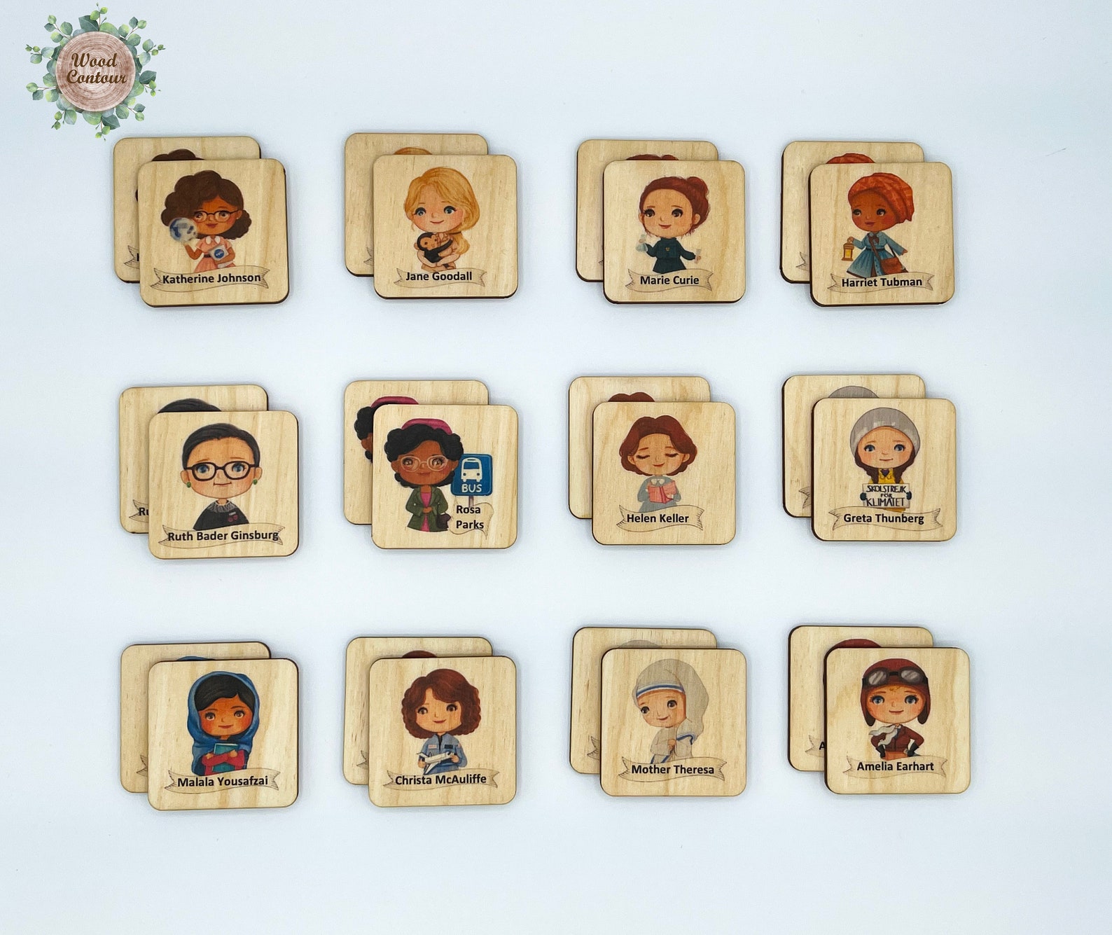 Montessori Wooden Inspirational Women in History Memory Game/homeschool ...