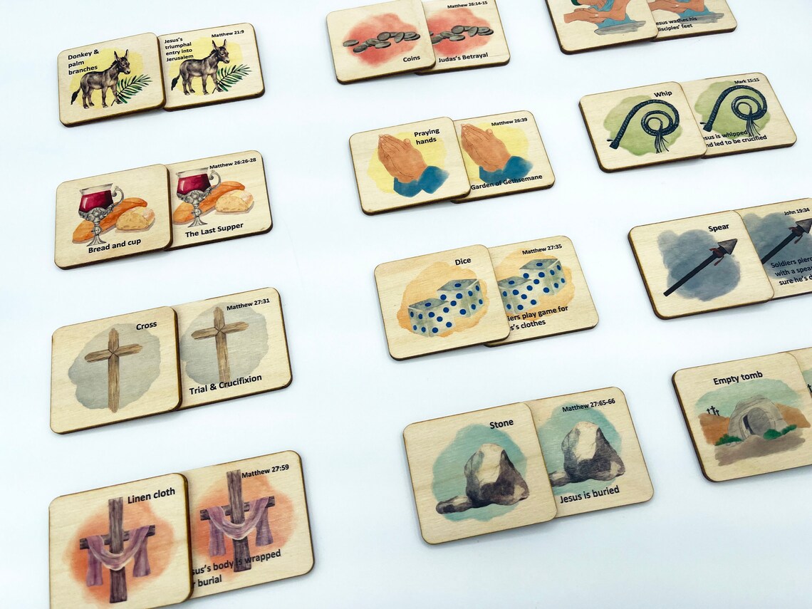 Wooden Easter Story Memory Game/ Holy Week Story Matching Cards ...