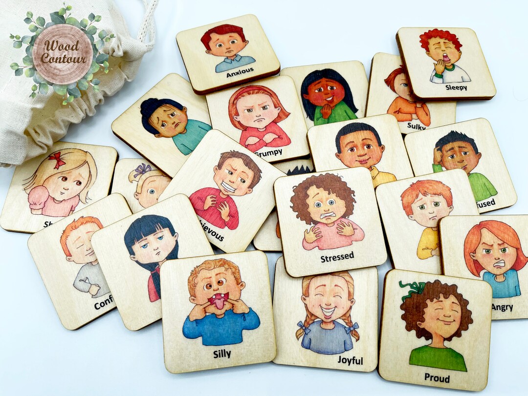 Wooden Kids Emotion Cards/ Bilingual/ French / Montessori Homeschool ...