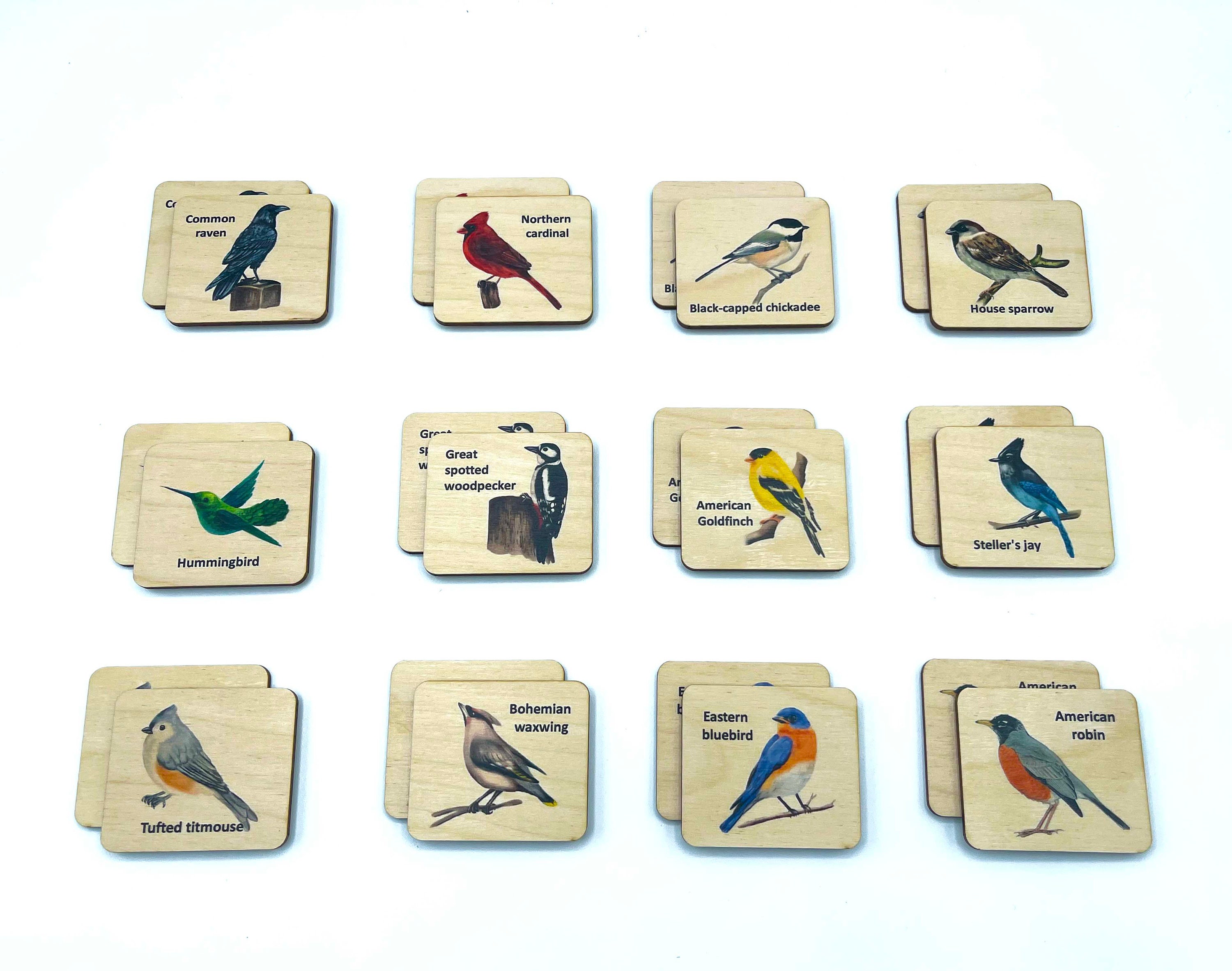 Wooden Birds Memory Game, Montessori Toys, Wood Animals Matching Cards ...