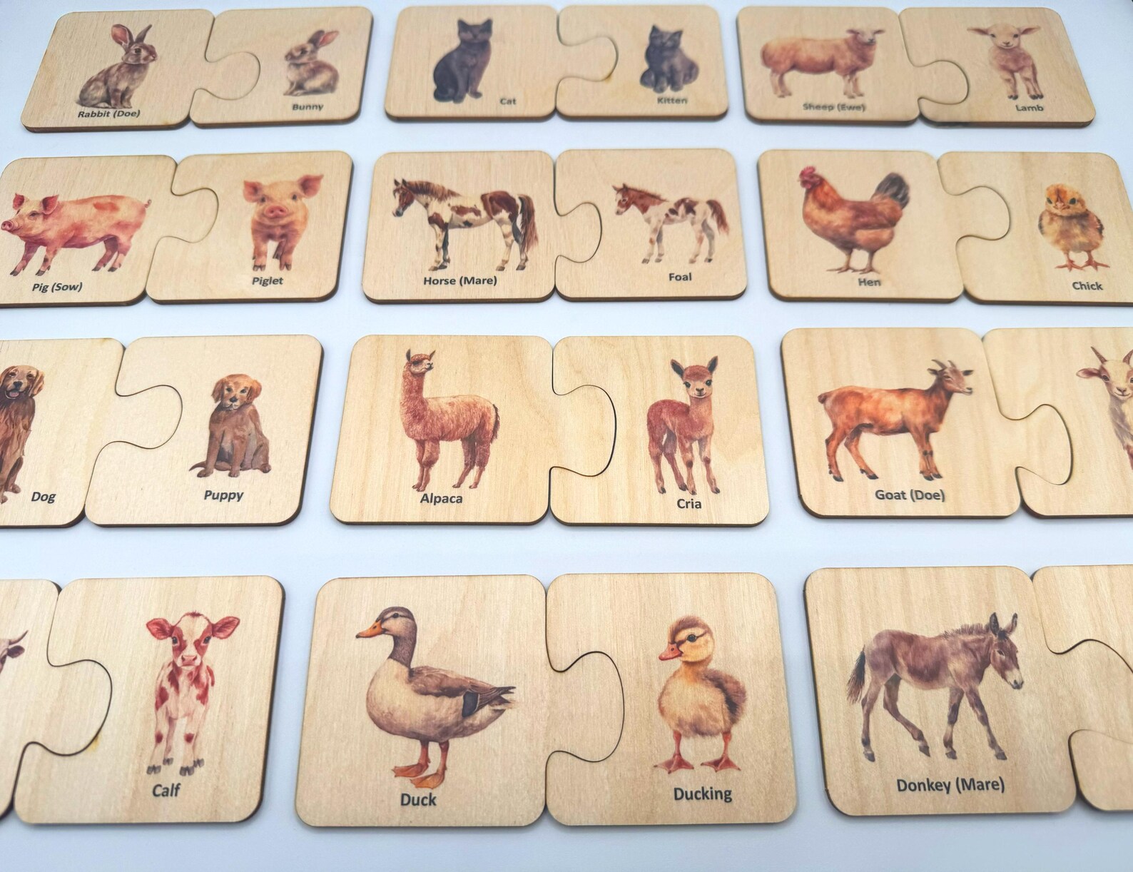 Wooden Montessori Mother Baby Animals Matching Puzzle, Homeschool ...
