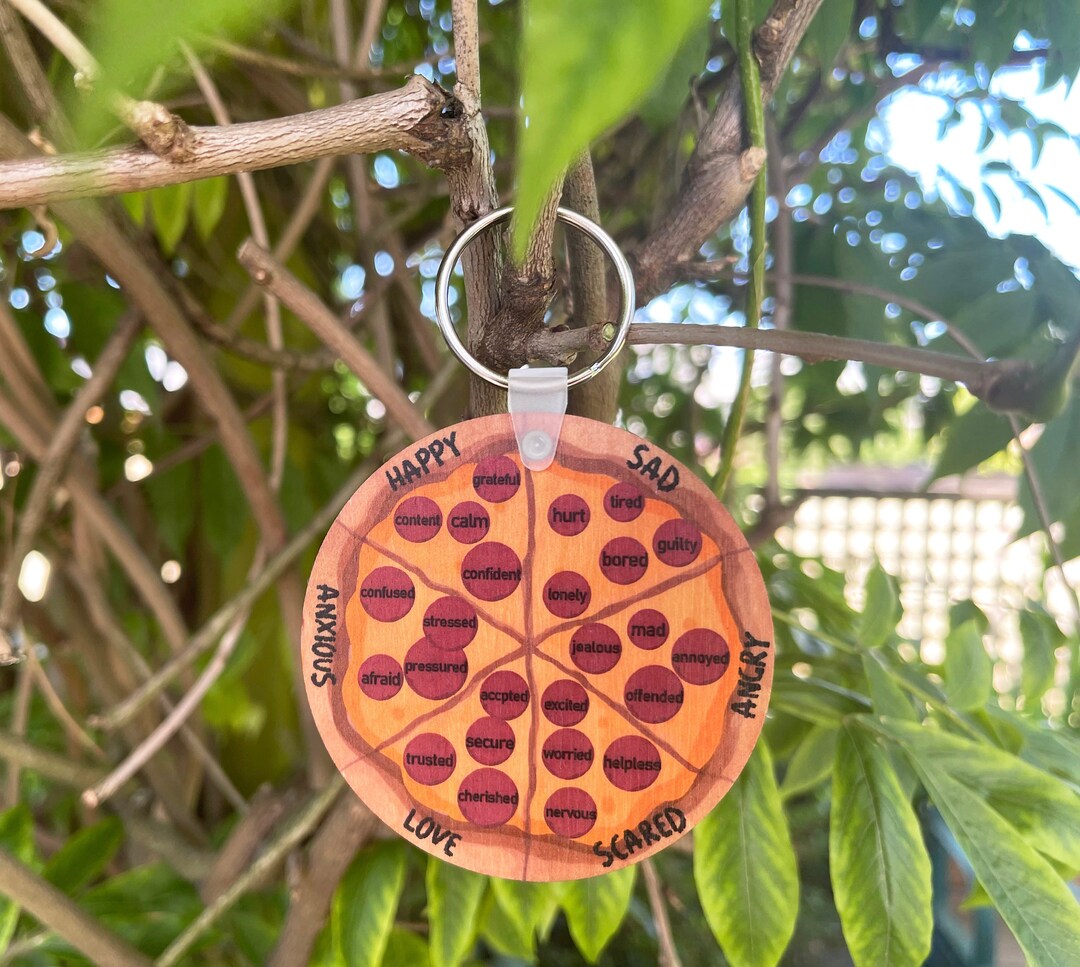 Wood Pizza Feeling Wheel Keychain/ Emotions Wheel for Kids/ Kids Key ...