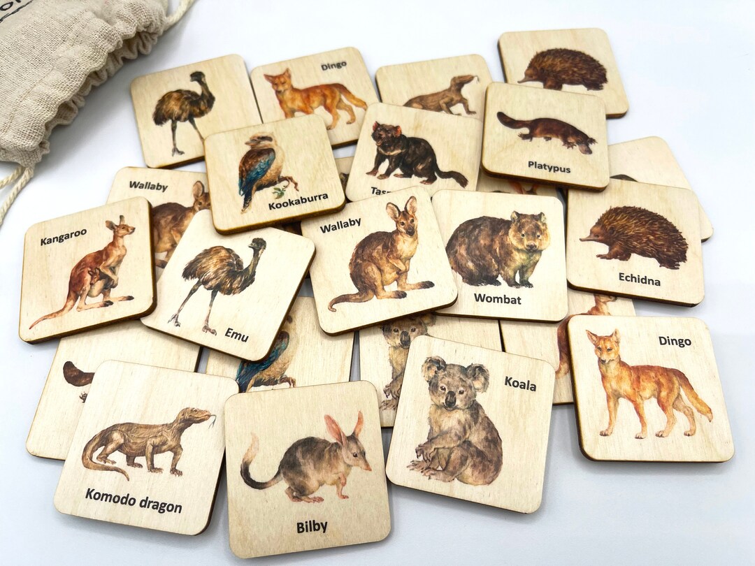 Montessori Wooden Australia Animals Matching Cards/ Homeschool Toddler ...