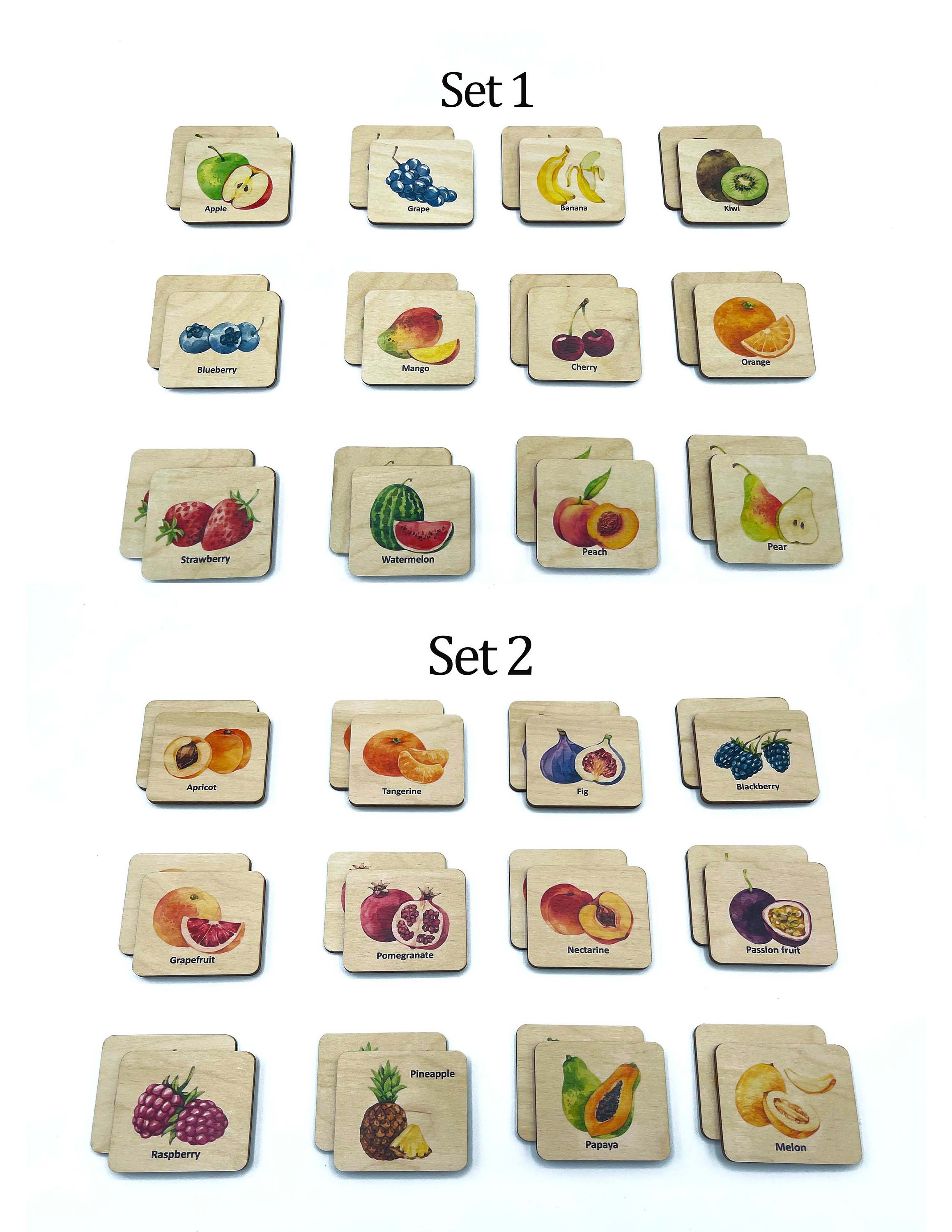 Wooden Montessori Fruits Memory Game/ Toddler Preschool Matching Cards ...