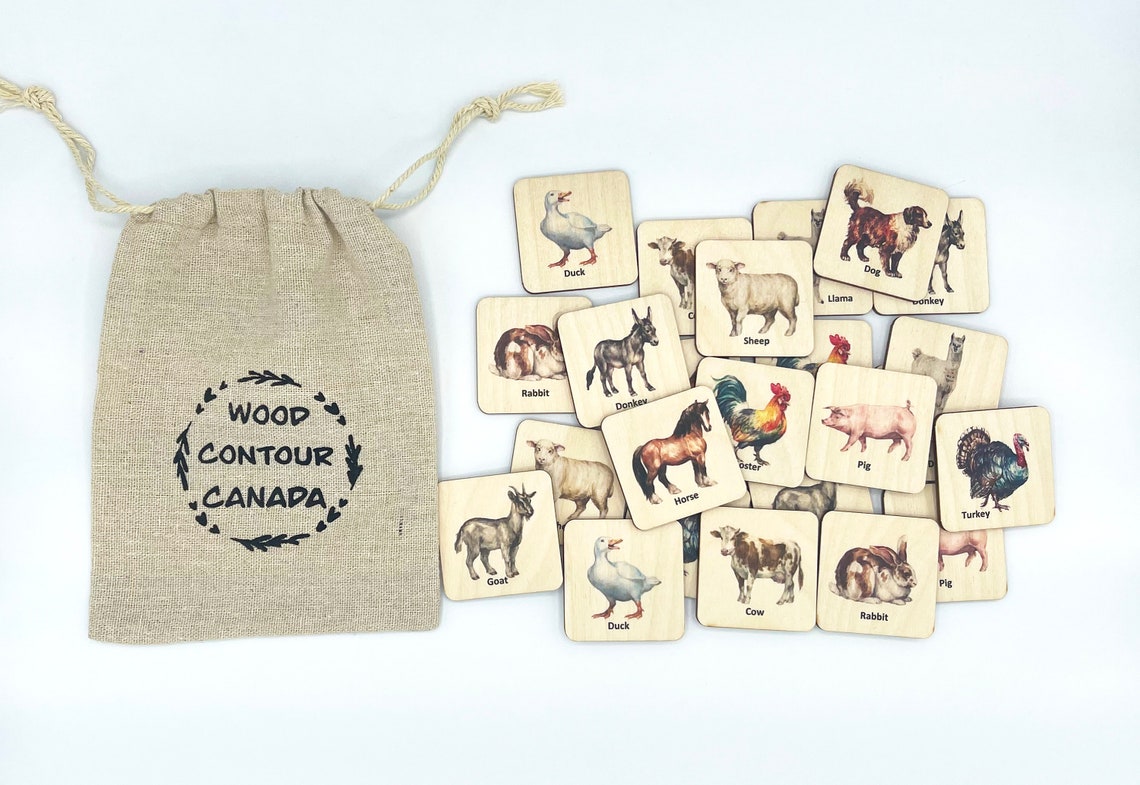 Wooden Farm Animals Memory Game Montessori Animals Matching - Etsy