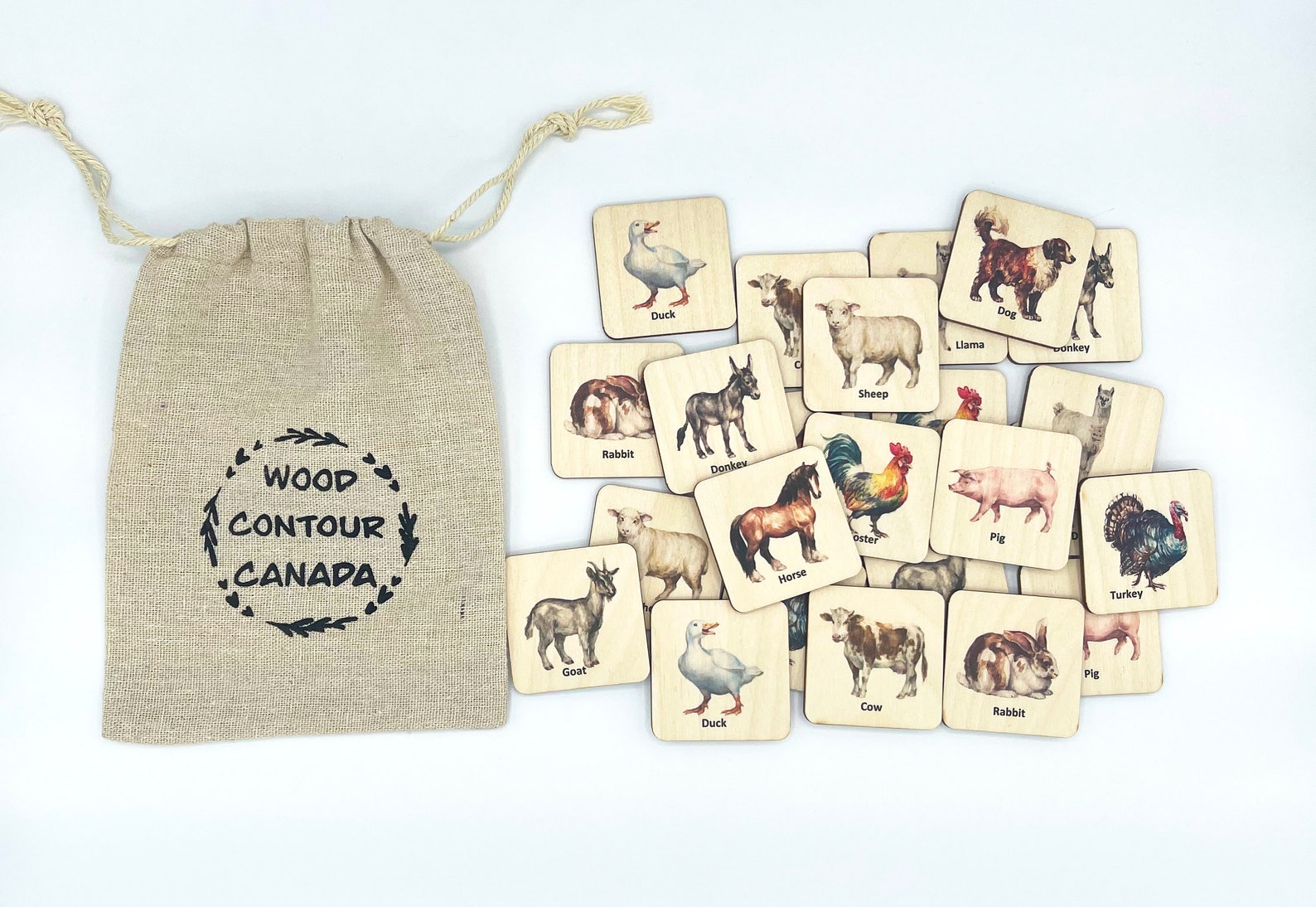 Wooden Farm Animals Memory Game Montessori Animals Matching | Etsy