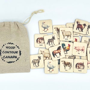 Wooden Farm Animals Memory Game, Montessori Animals Matching Cards ...