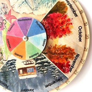 Wooden Wheel of the Year, Wooden Perpetual Calendar, Four Seasons Wheel ...