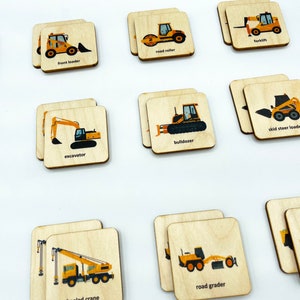 Montessori Wooden Construction Truck Car Memory Game/ Homeschool ...