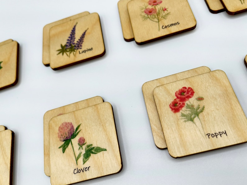 Montessori Wooden Wildflowers Memory Game/ Matching Cards/ - Etsy